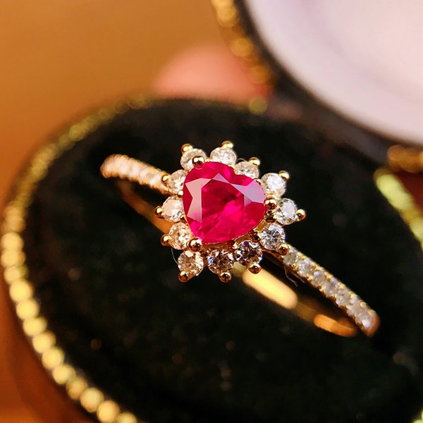 Ruby Heart Ring - Etsy