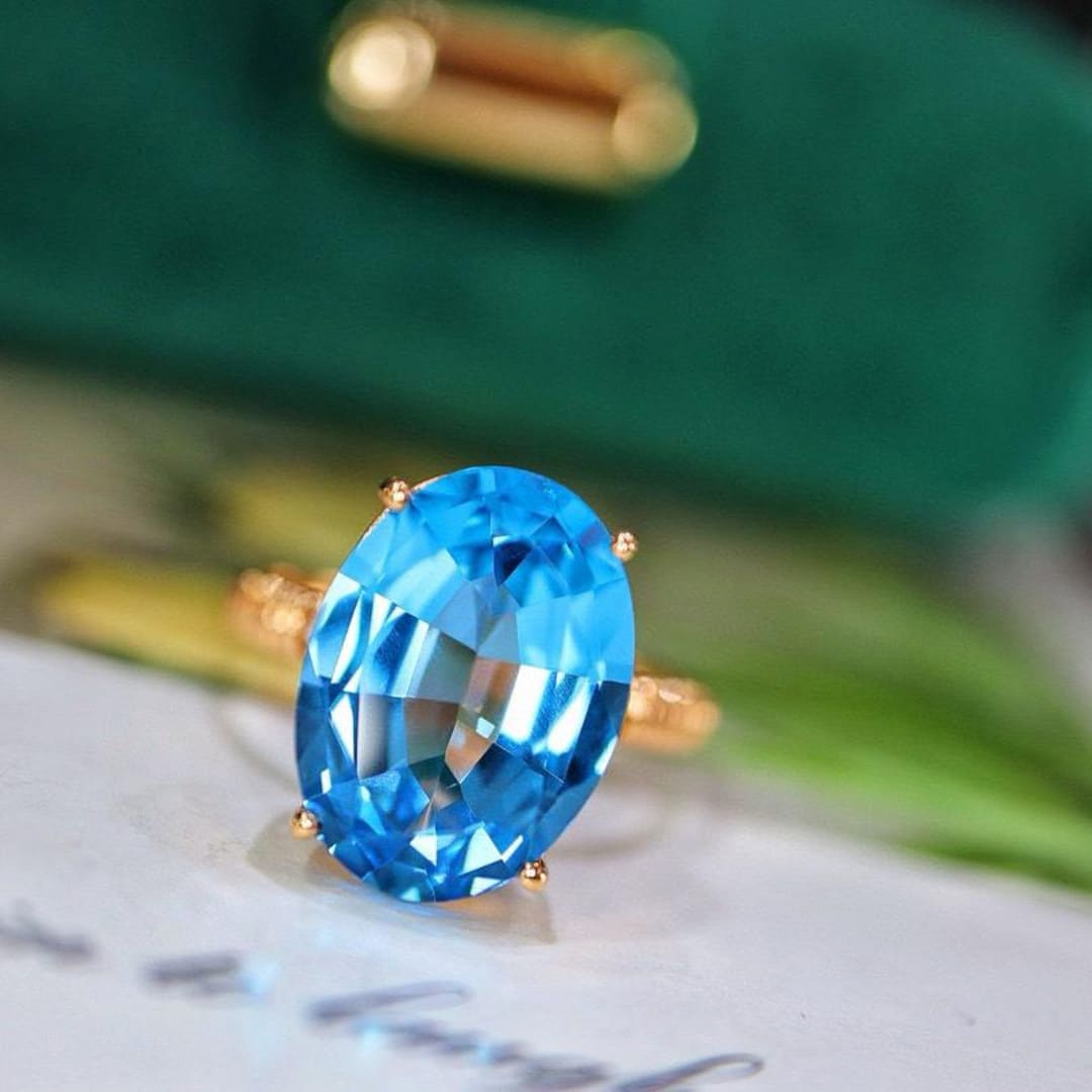 6.5CT Quality Genuine Swiss Blue Topaz Ring in 8k/14k Gold/natural ...