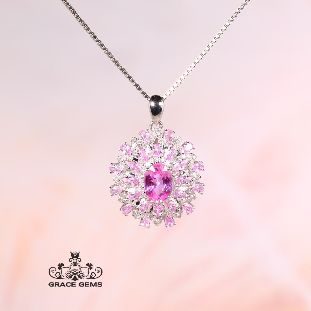 Flower 18k Gold Padparadscha Sapphire Pendant With Diamonds - Etsy