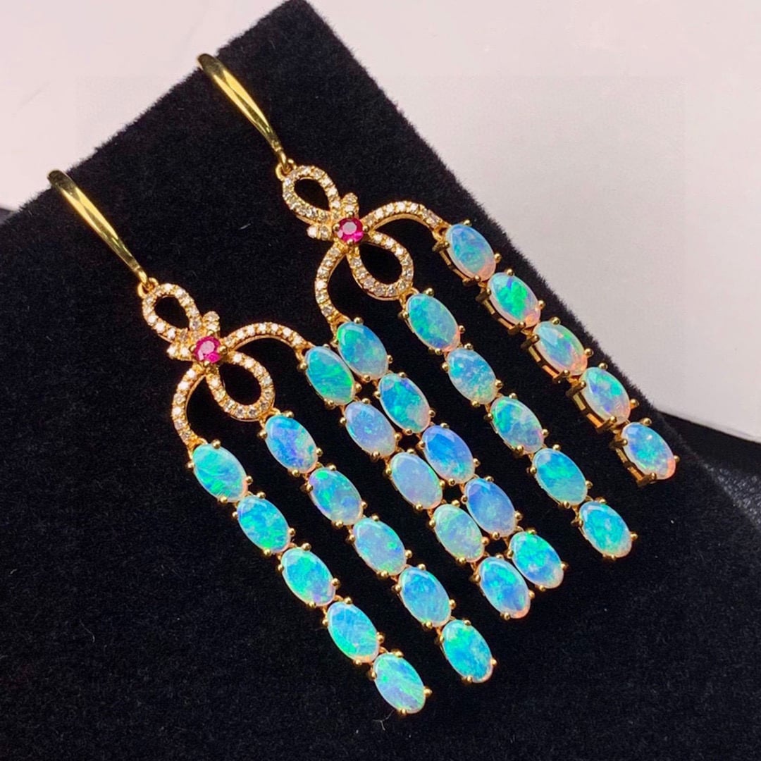 18k Gold Australian Opal Dangle Earrings: Handmade Real Opal Jewelry ...