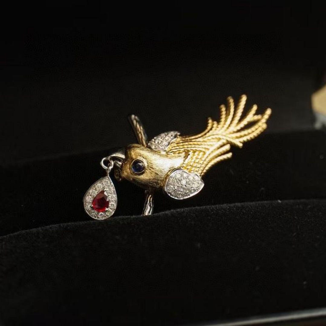 Unique Luxury Bird Ruby Pendant in Solid 18k Gold/handmade Natural Ruby ...