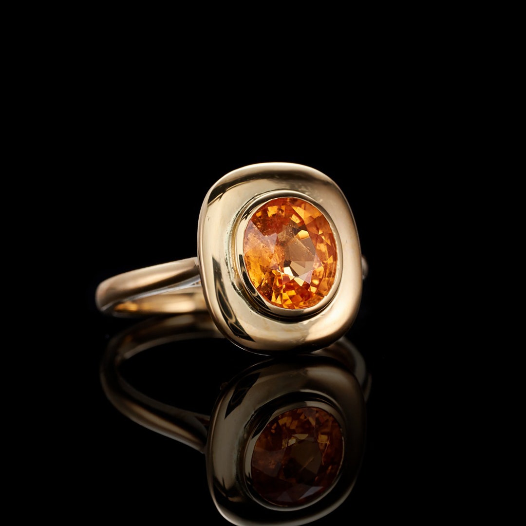 18k Gold Vintage Natural Orange Garnet Ring/handmade Engagement Wedding ...