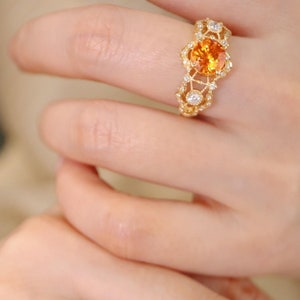 18k Gold Vintage Natural Fanta Ring/handmade Orange Garnet Wedding Band ...