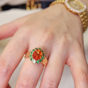 18k Gold Vintage Natural Fanta Ring With Tsavorites/art Deco Orange ...