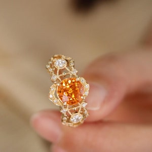 18k Gold Vintage Natural Fanta Ring/handmade Orange Garnet Wedding Band ...