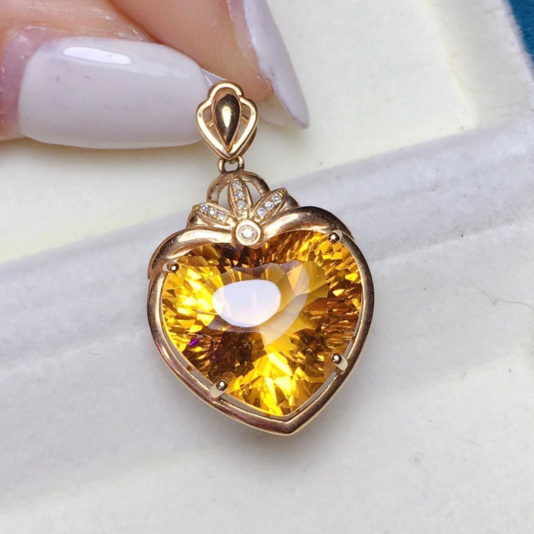 18k Rose Gold Citrine Heart Pendant Necklace: Diamond Accent Citrine ...