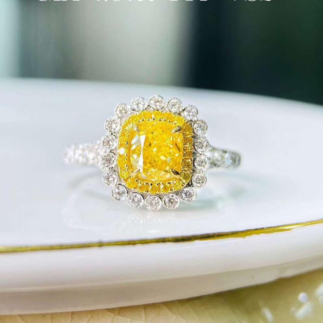 18k Gold Genuine Yellow Diamond Ring/gia Certified Yellow Diamond ...