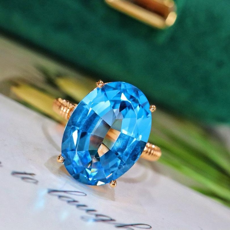 6.5CT Quality Genuine Swiss Blue Topaz Ring in 8k/14k Gold/natural ...