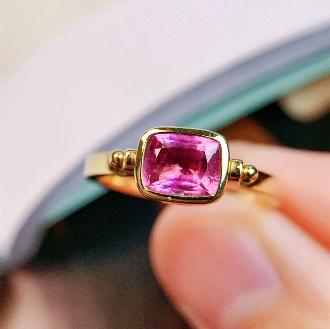 18k Gold Celtic Pink Sapphire Engagement Ring/natural Cushion Pink ...