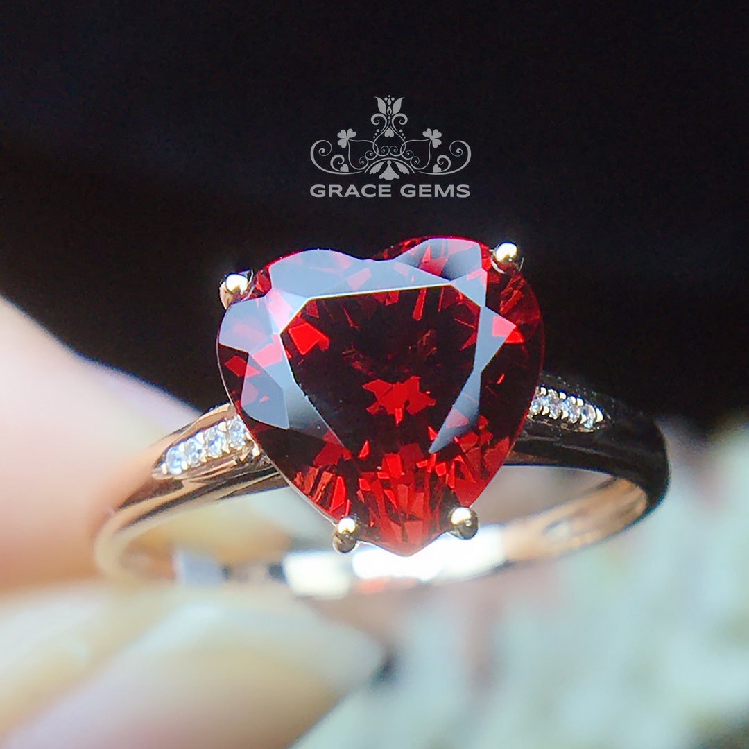 Heart Shape Garnet Gemstone-18k Gold Natural Garnet Engagement Promise ...