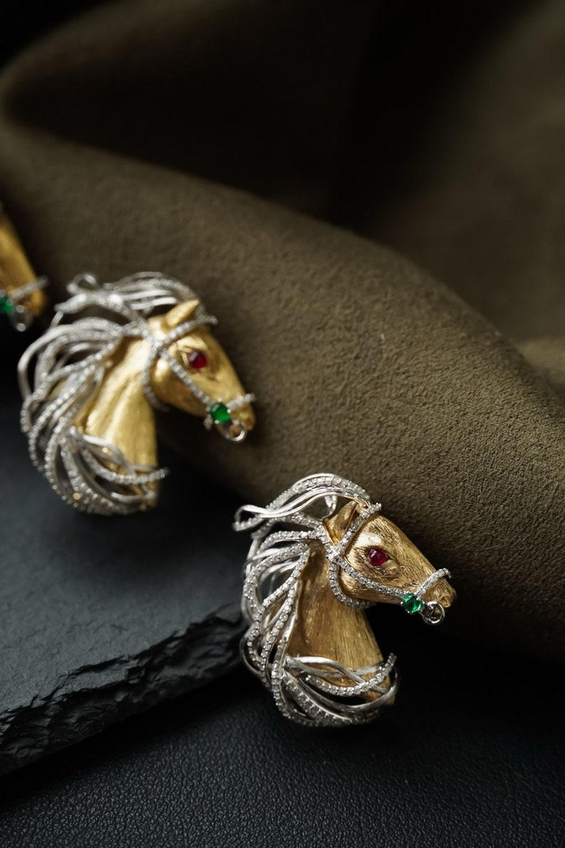 Handmade 18k Gold Horse Pendant: Diamond, Emerald & Ruby Accent/high ...