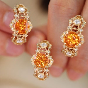 18k Gold Vintage Natural Fanta Ring/handmade Orange Garnet Wedding Band ...