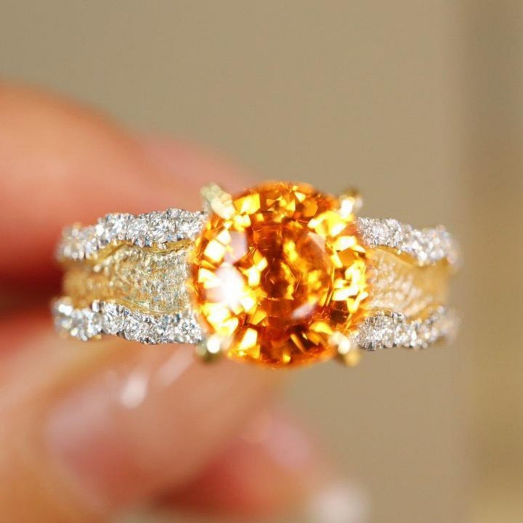 18k Gold Orange Garnet Ring: Handmade Celtic Engagement Ring/unique ...