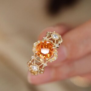 18k Gold Vintage Natural Fanta Ring/handmade Orange Garnet Wedding Band ...