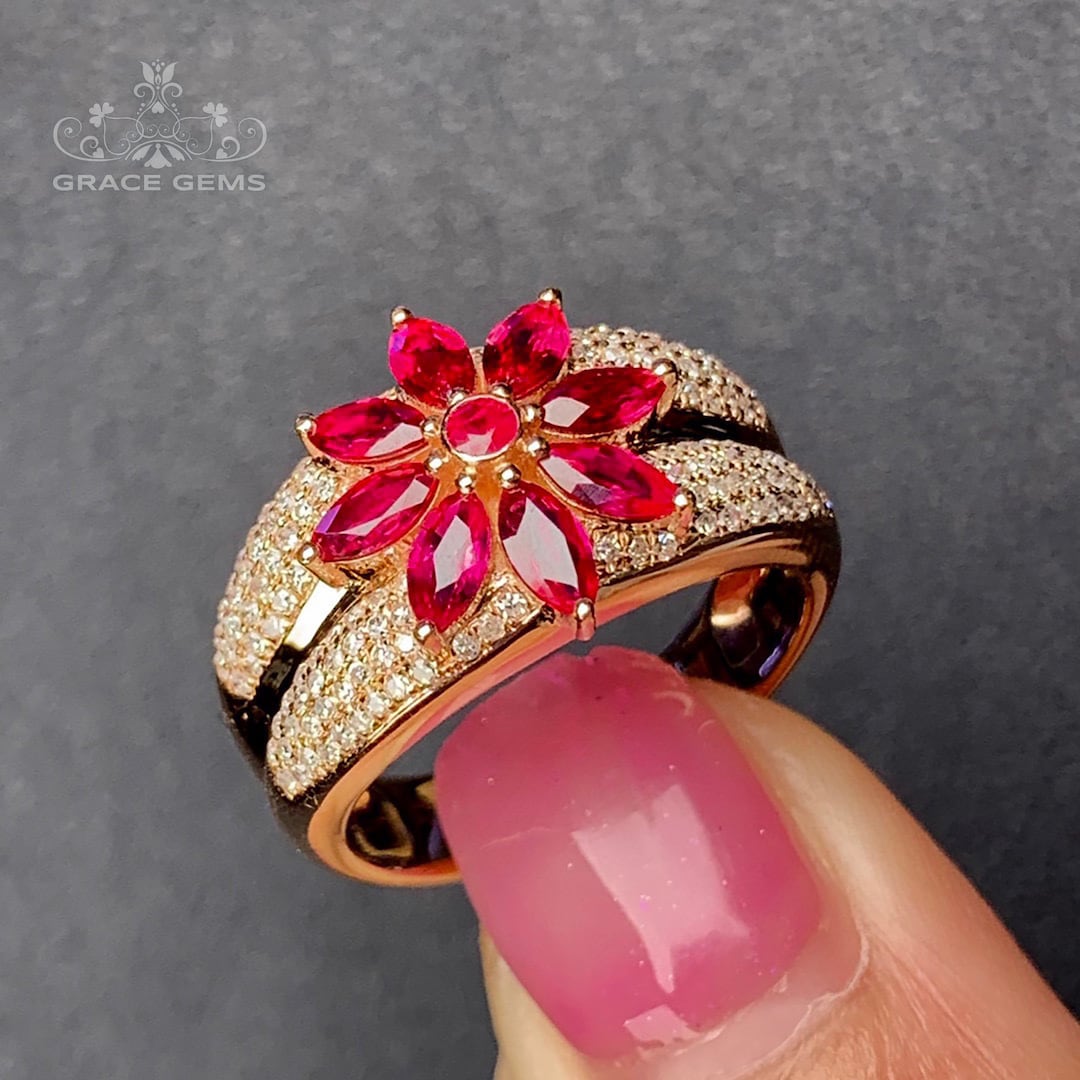 18k Rose Gold Real Ruby Engagement Ring Pendant/pigeon Blood Natural ...