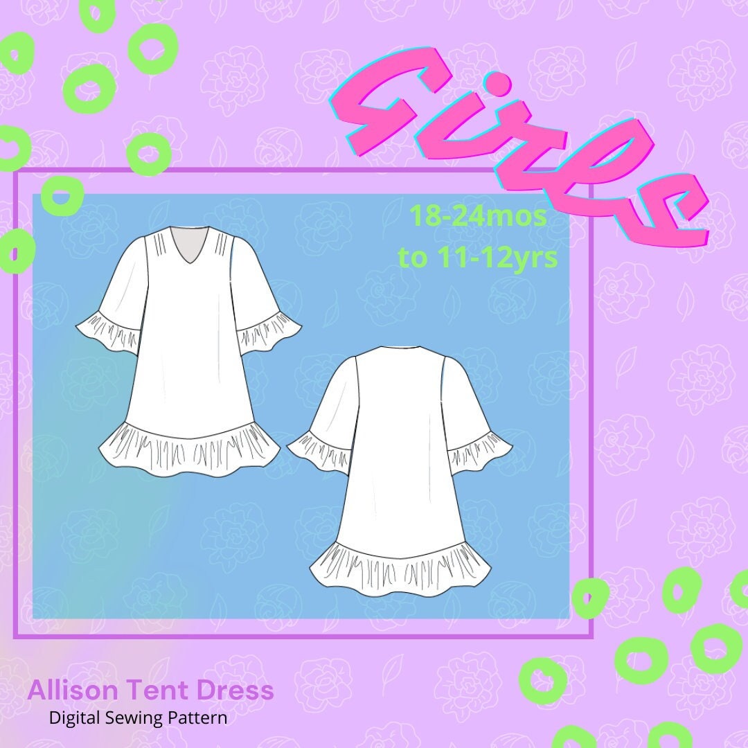 Girls Allison Tent Dress A4/US Letter, A0/copy Shop PDF Pattern Sizes ...