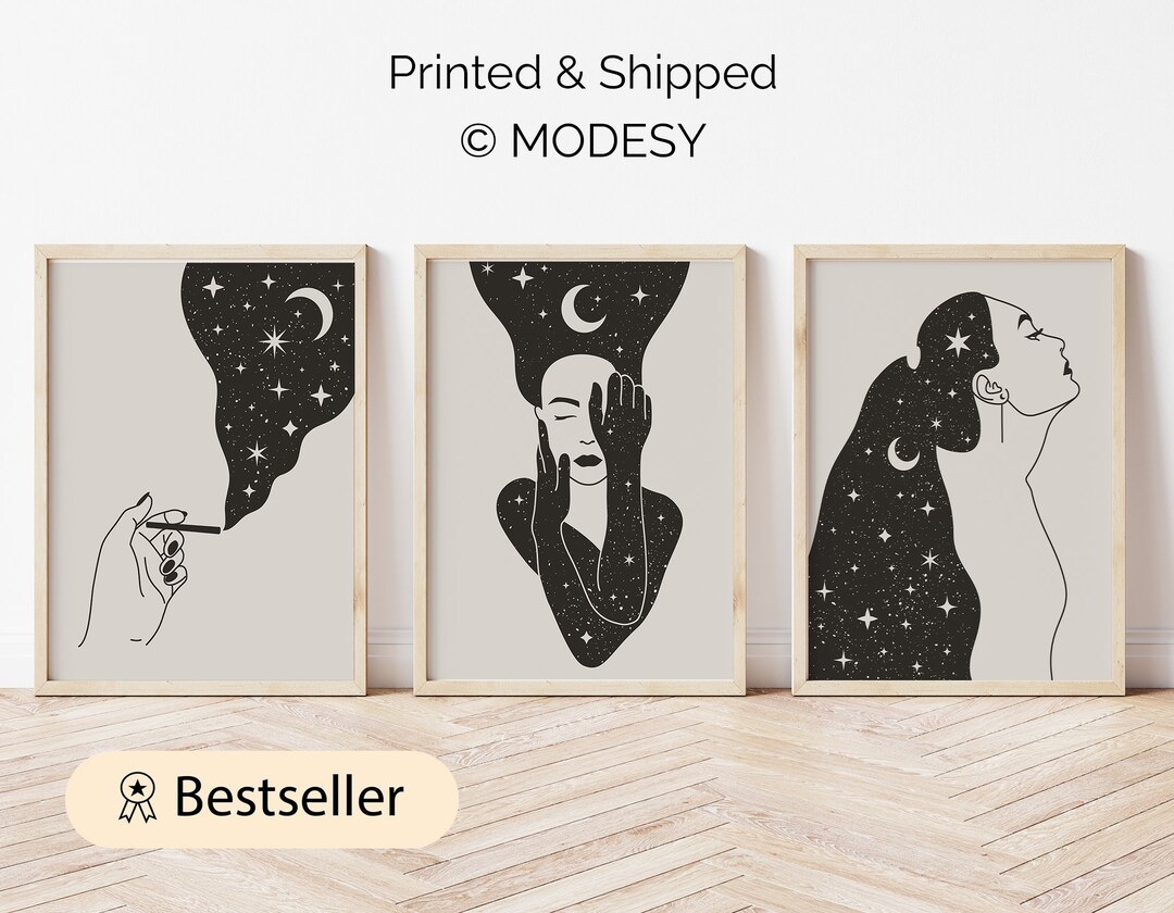Minimalist Boho Prints, Line Art, Cosmic Illustration, 3 of Set ...