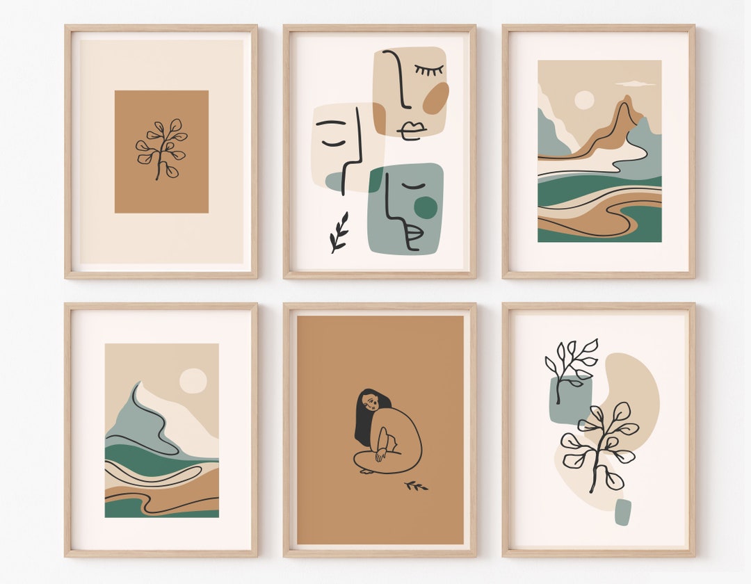 Minimalist Wall Art Set, 6 Printed Posters, Pastel Colour Boho Art - Etsy