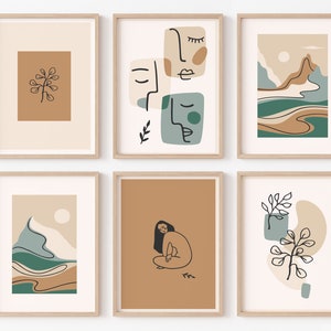 Minimalist Wall Art Set, 6 Printed Posters, Pastel Colour Boho Art - Etsy