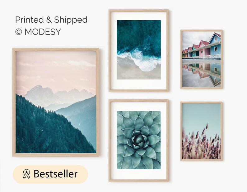 Gallery Wall Set, Nature Wall Art, Cactus Flower, Bedroom Art, Pastel ...