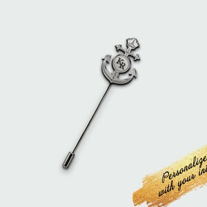 Nautical Lapel Pin, Initial Anchor Pin, Ocean Wedding Groom Pin, Sailor ...