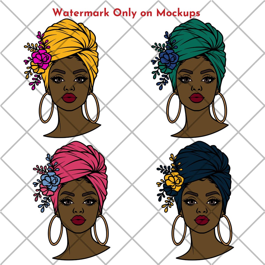 Black Woman Headwrap Svg Png, Black Woman Art Files, Black Queen Svg ...