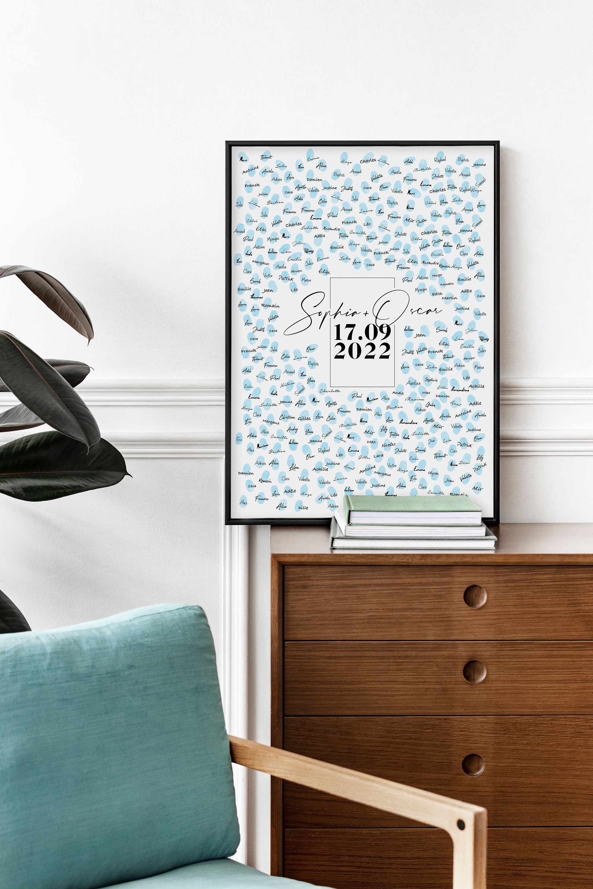 Arbre à empreintes - rectangle avec prénoms des mariés - livre d'or ...