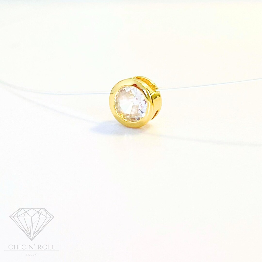 Invisible Necklace Set With a Small 6 Mm Brilliant Zirconia Solitaire ...