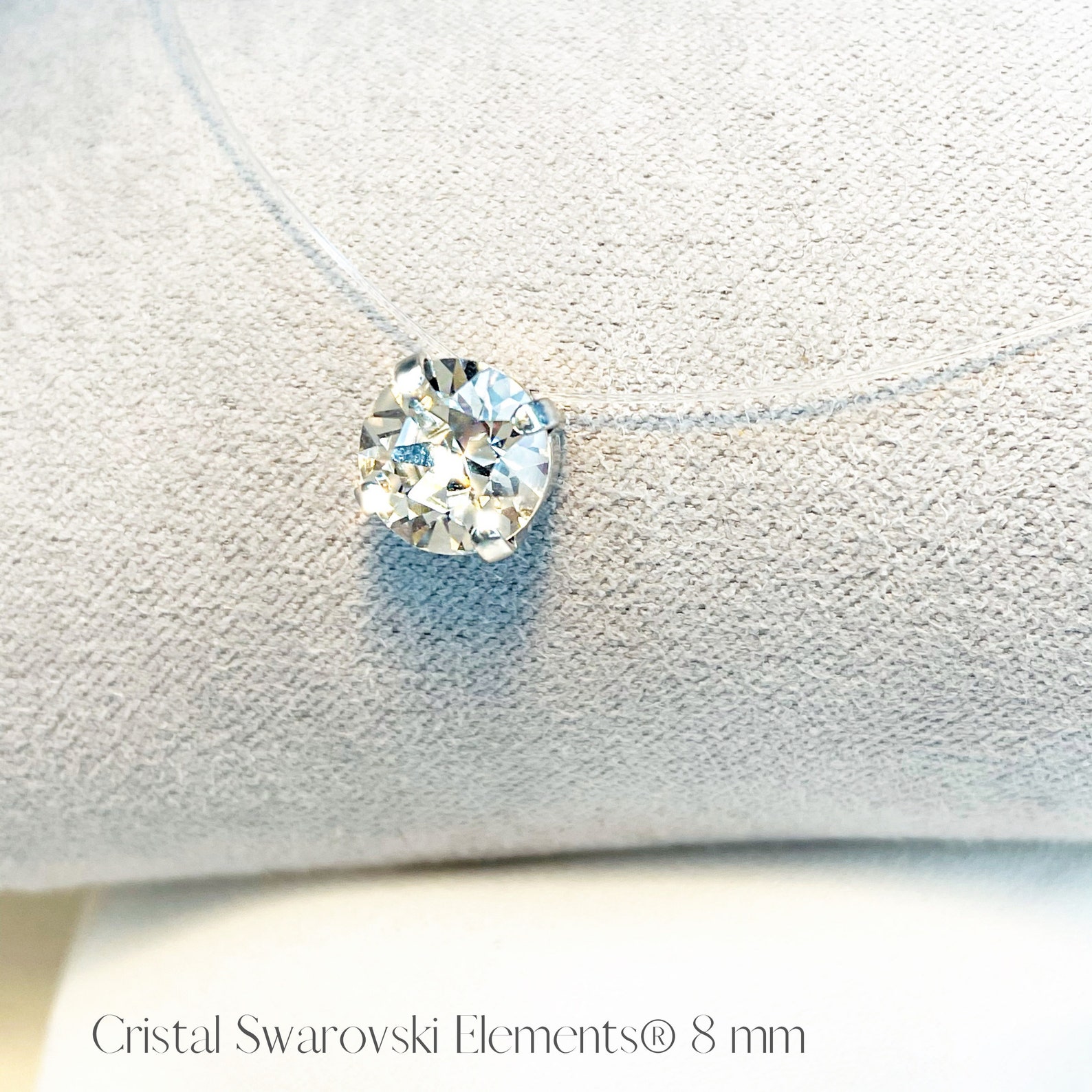Invisible Solitaire Necklace | Large Austrian Crystal | Clear Nylon ...
