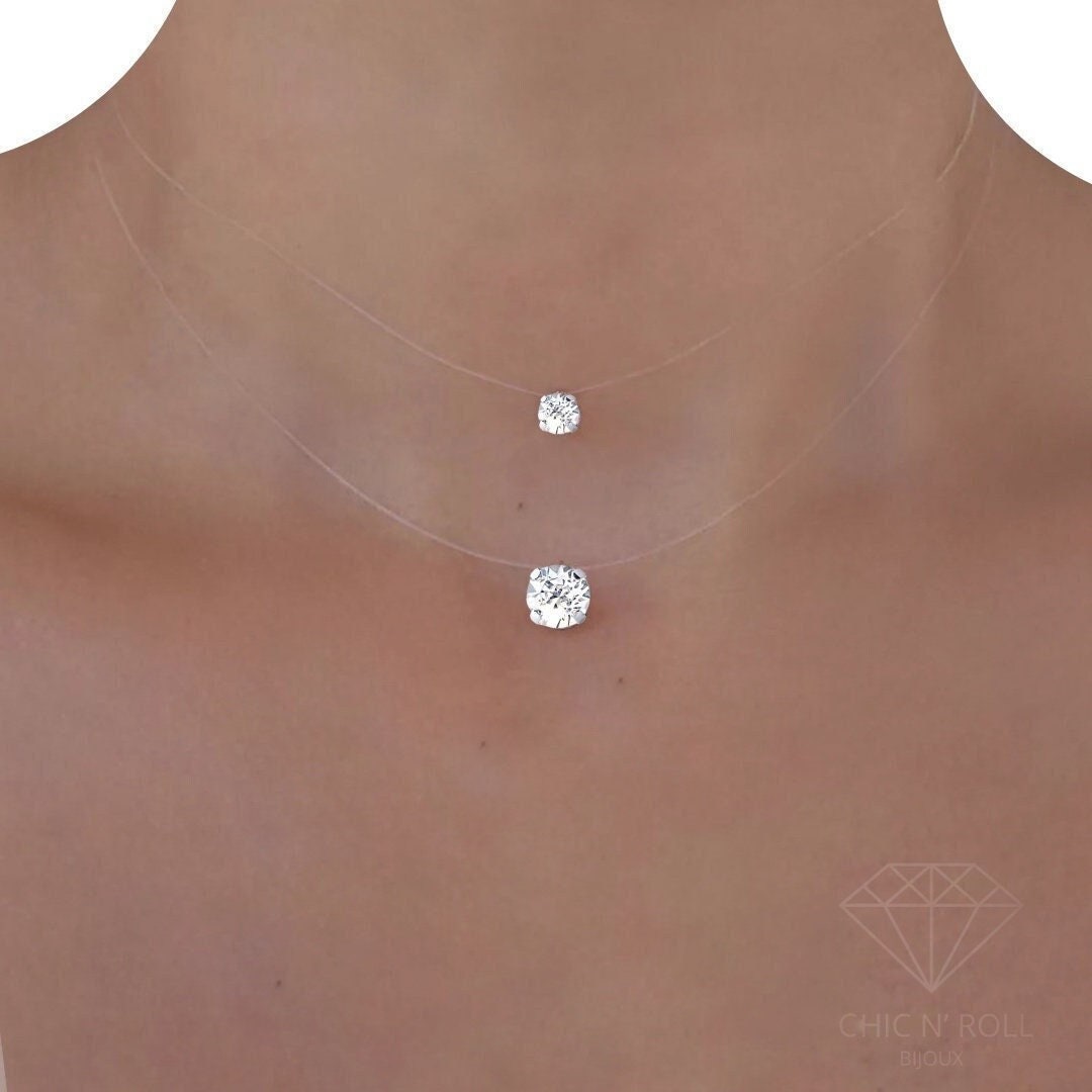Invisible Solitaire Necklace (4 Prongs) in 6mm or 8mm Austrian Crystal ...