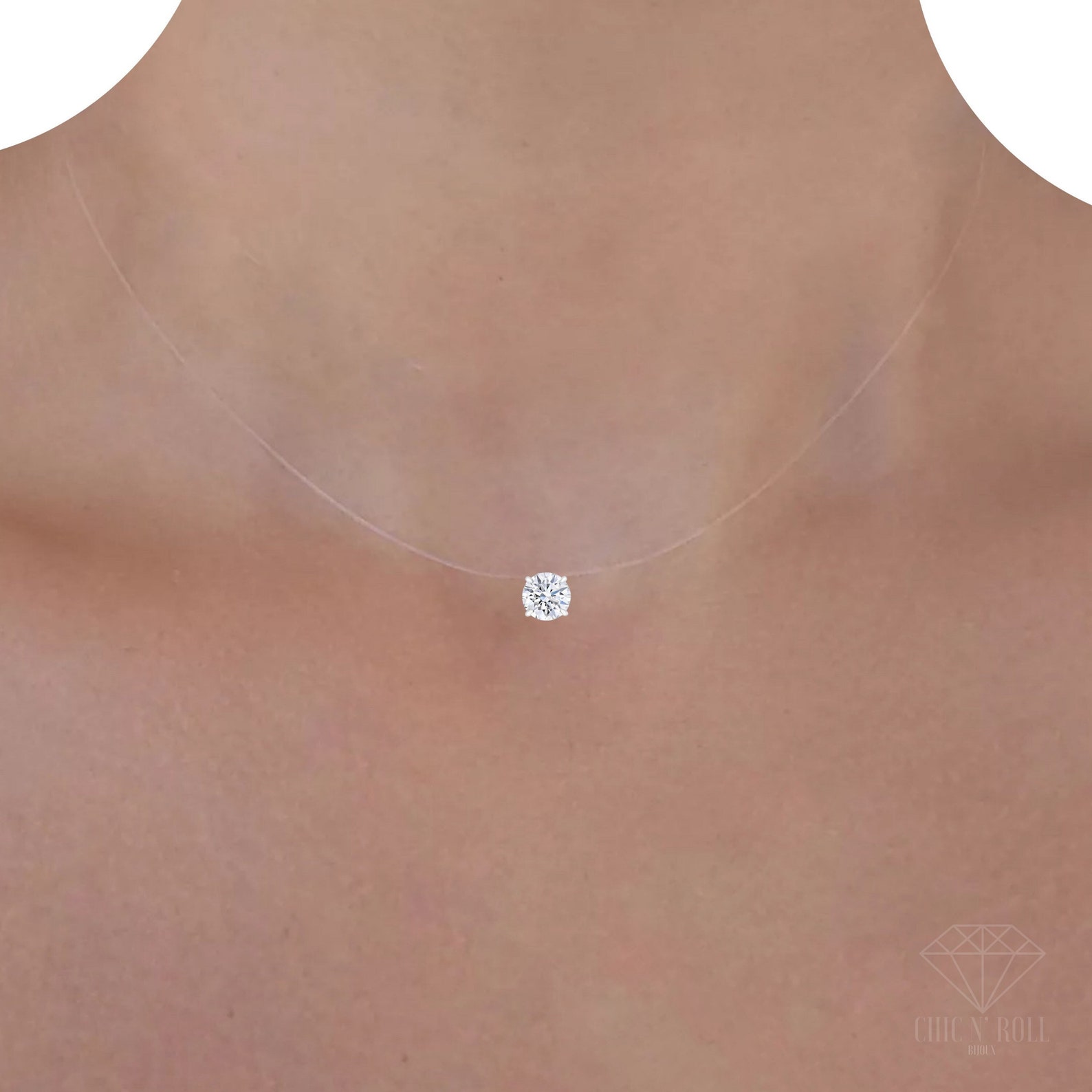 Collier Invisible Petit Pendentif Solitaire 4 Griffes En - Etsy