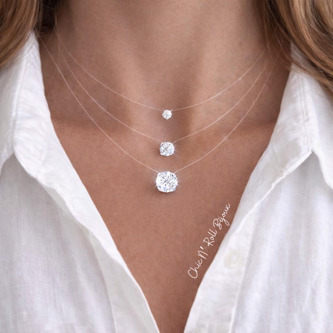 Invisible Wedding Necklace | Transparent Thread, Elegant Floating ...