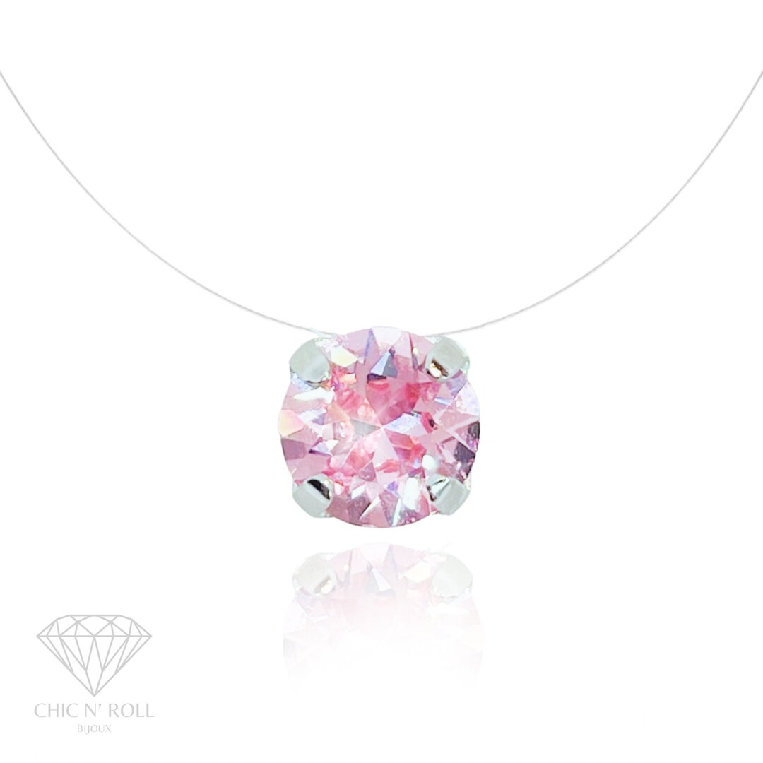 Collier invisible Solitaire Rose Cristal Swarovski Elements Fil de ...