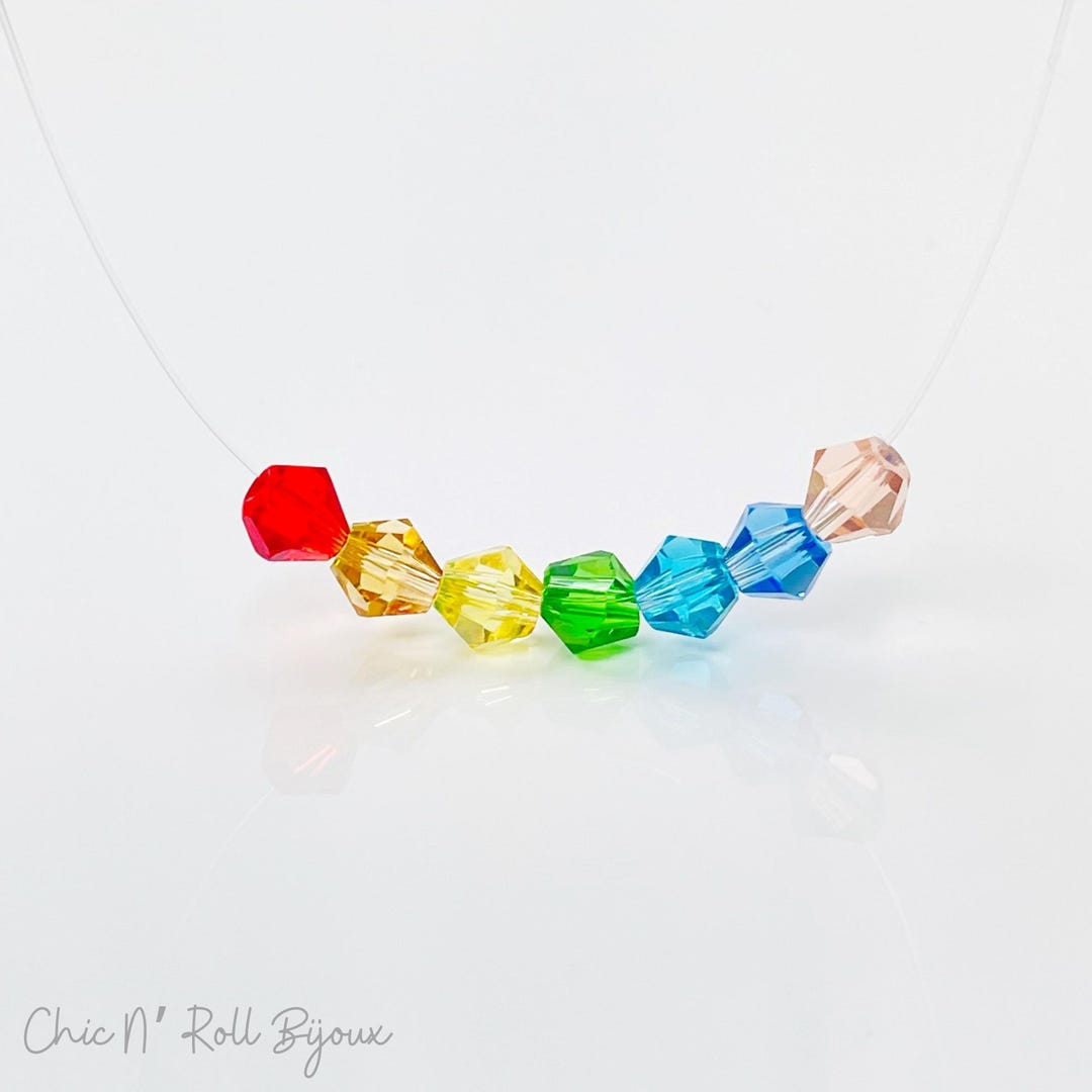 Invisible 7 Chakra Minimalist Necklace | 6mm Bicone Austrian Crystals ...