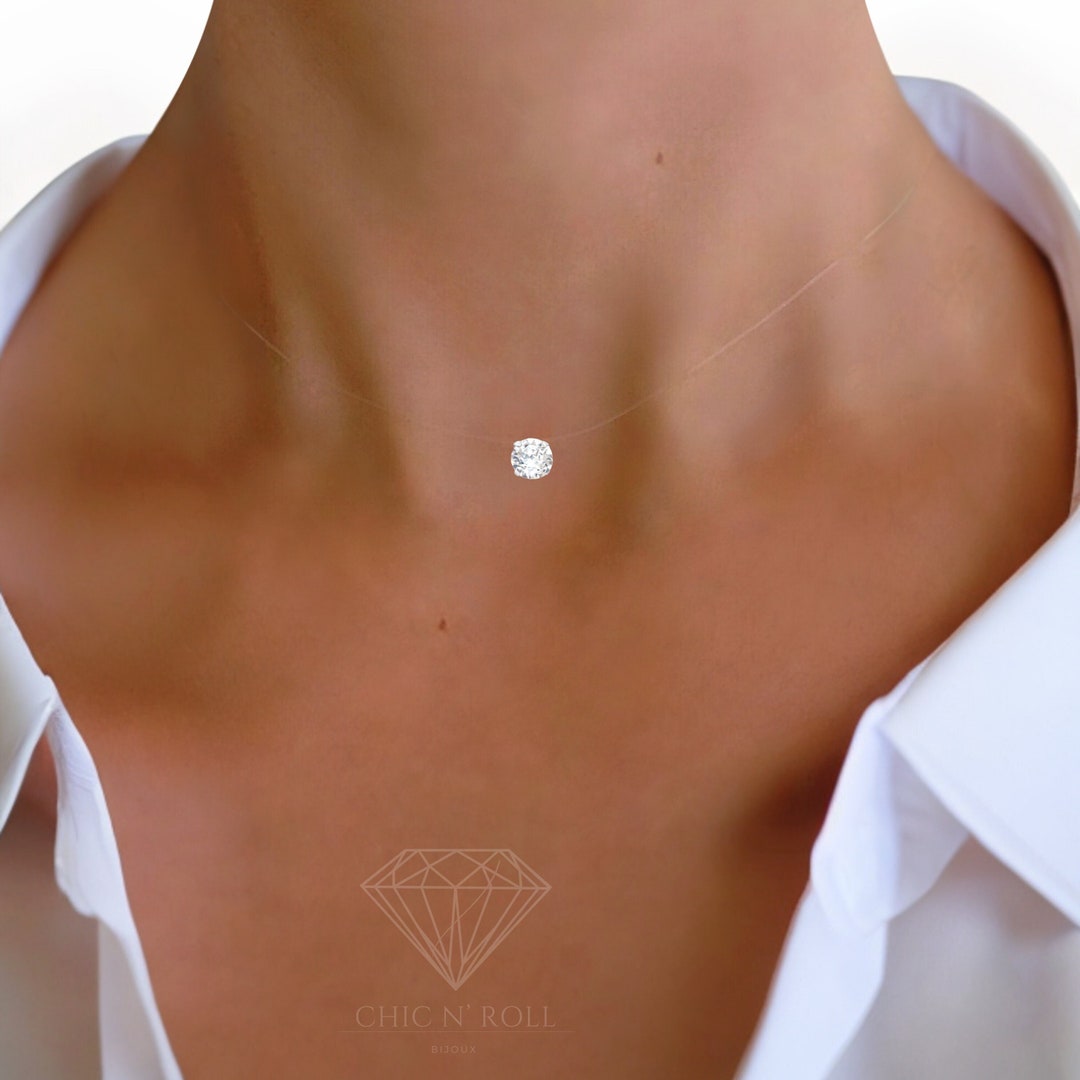 Invisible Necklace Small Solitaire Pendant 4 Claws in 6mm Swarovski ...