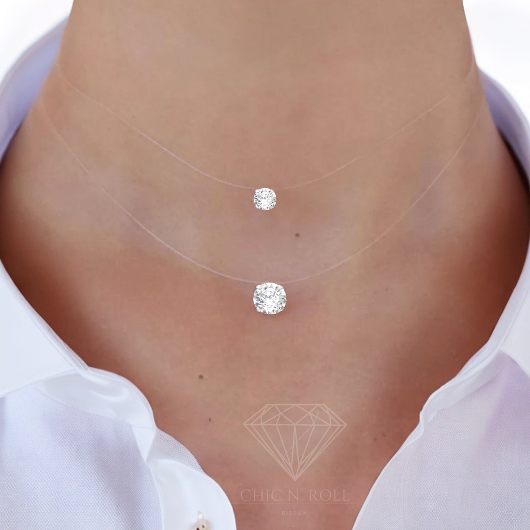 Invisible Solitaire Necklace - 6mm or 8mm Austrian Crystal Pendant ...