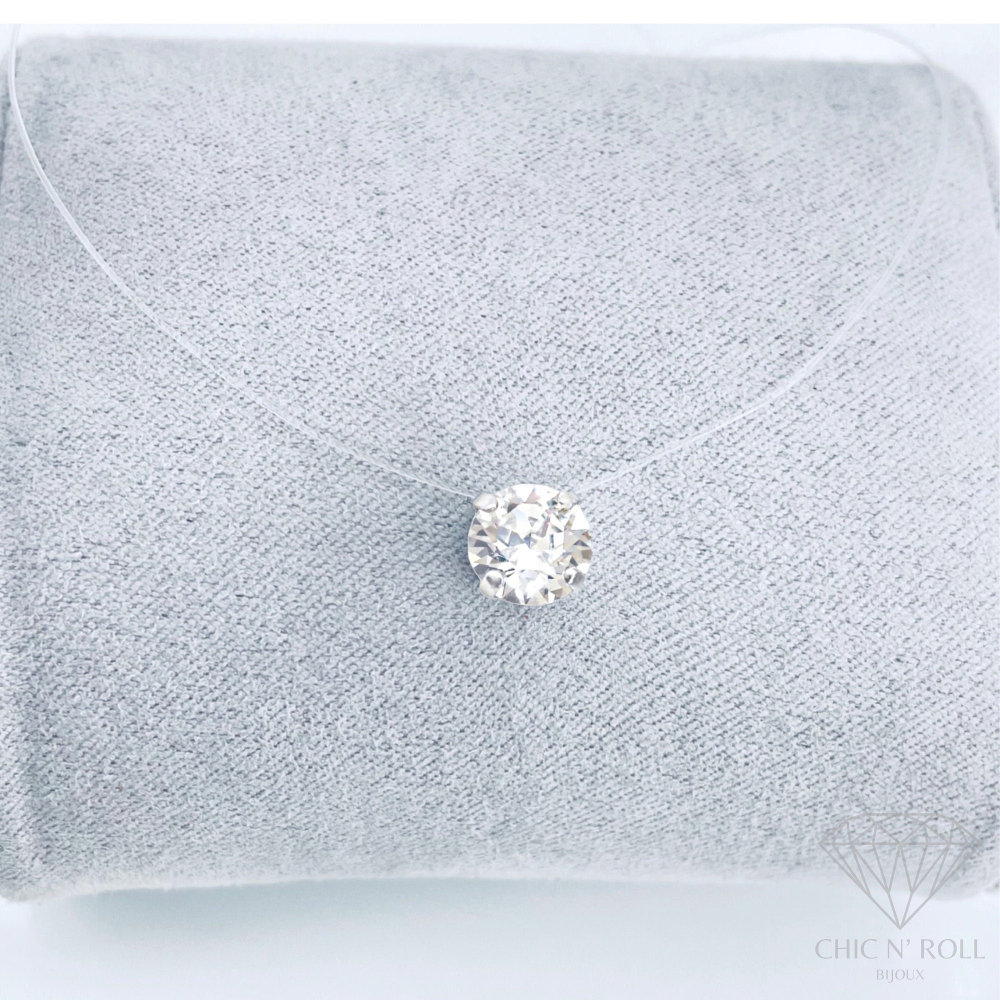 Collar invisible Cristal grande de Swarovski® Elements Colgante Plata ...