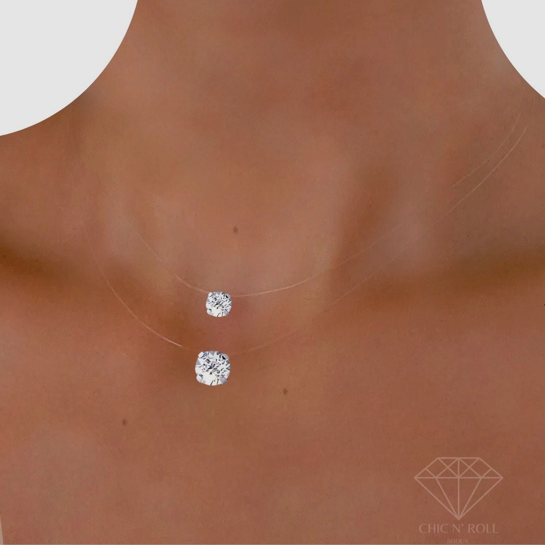 Invisible Solitaire Necklace Swarovski® Crystal Elements 6mm or 8mm ...