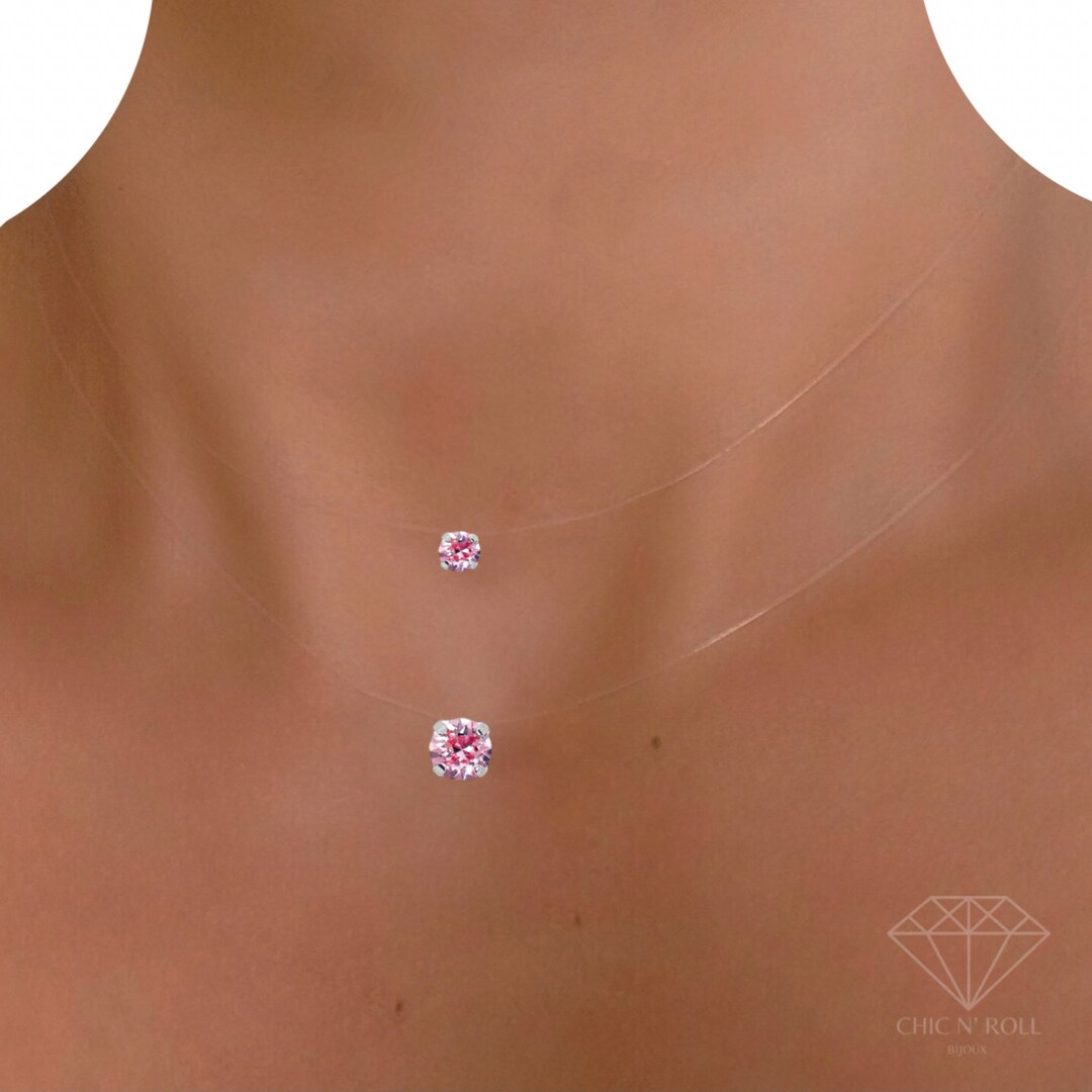 Collier transparent - Cristal autrichien Rose - Finition en Argent 925 ...