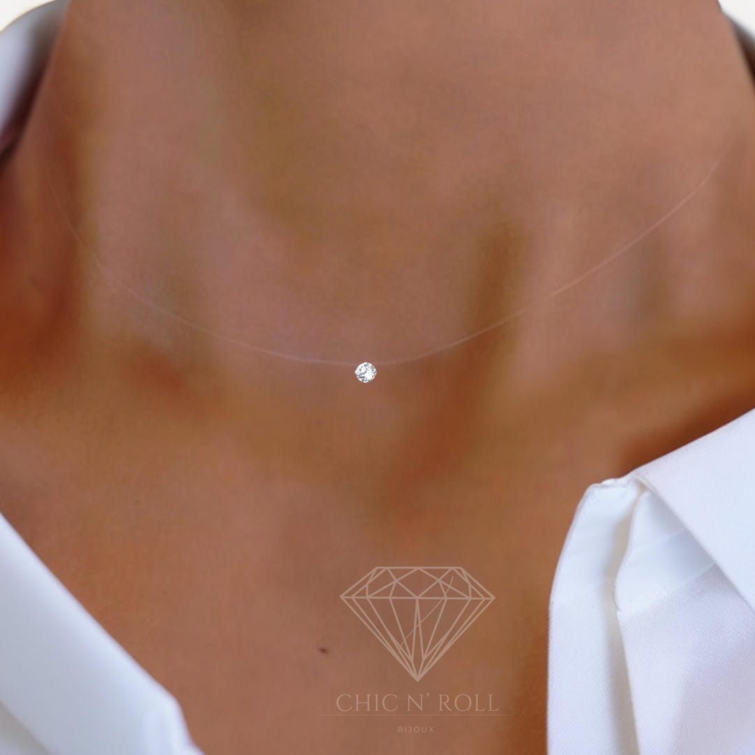 Invisible Necklace - Mini Austrian Crystal 4mm - 1 Solitaire Pendant ...