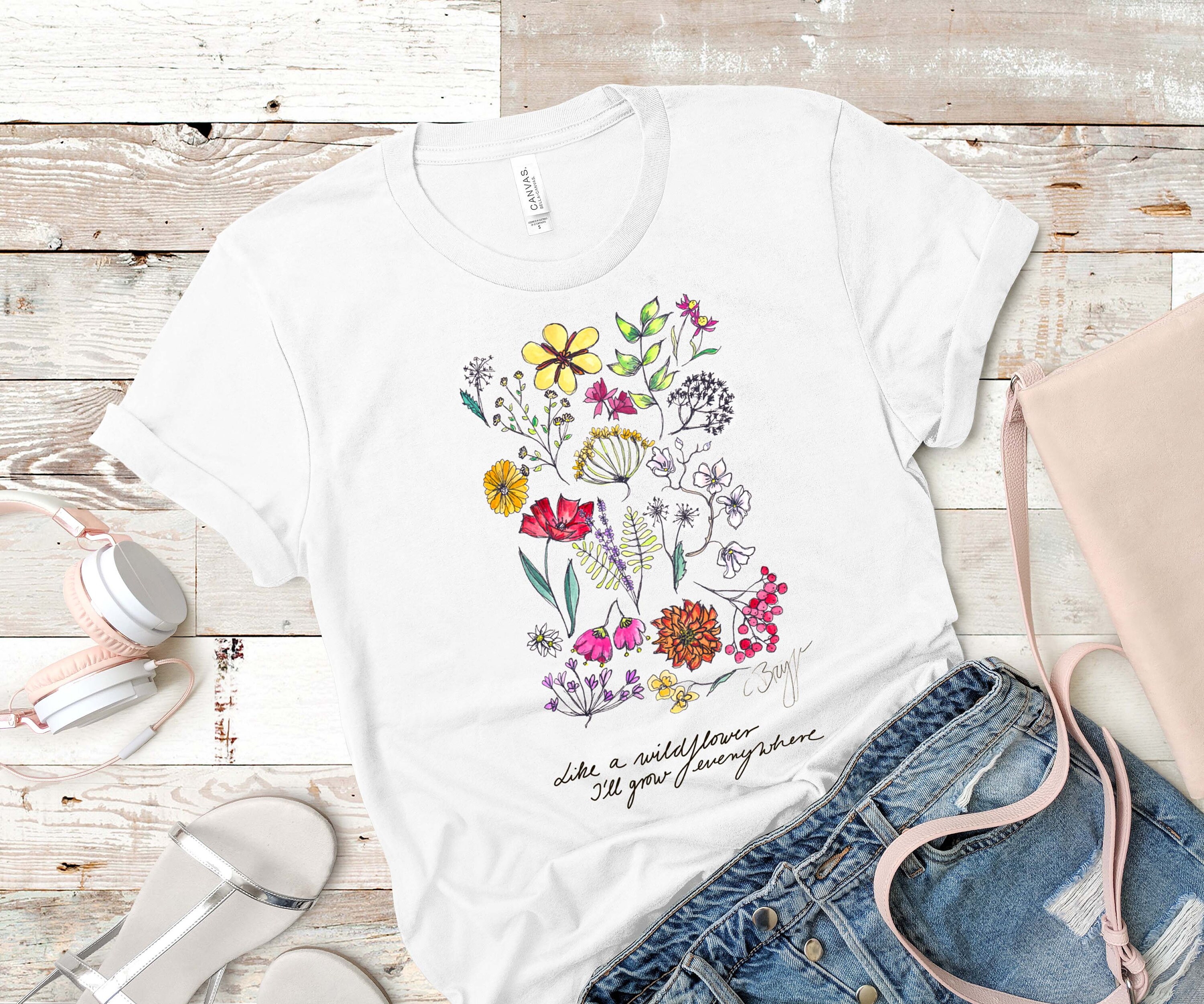 Flower T Shirt Tee Vintage Botanical Botanical Print Etsy