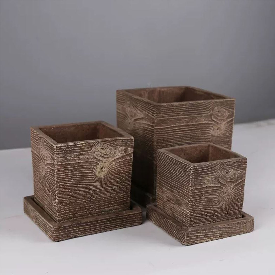 Imitation Wood Grain Flower Pot Molds Square Cement Mold Planter Mold ...