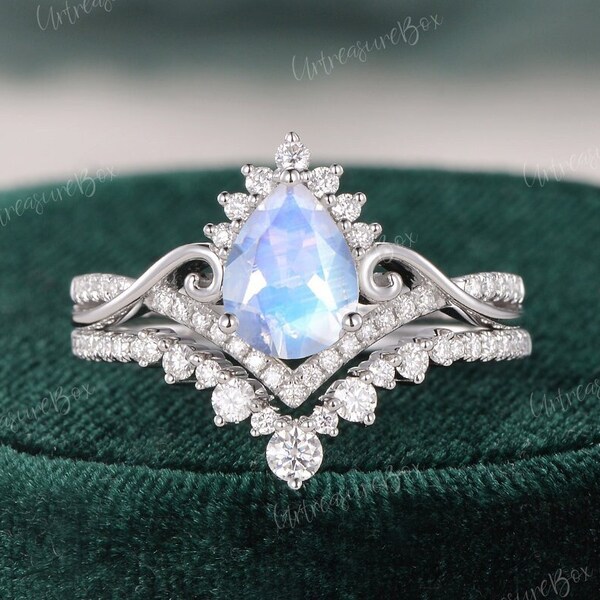 Moonstone Wedding Ring Set - Etsy