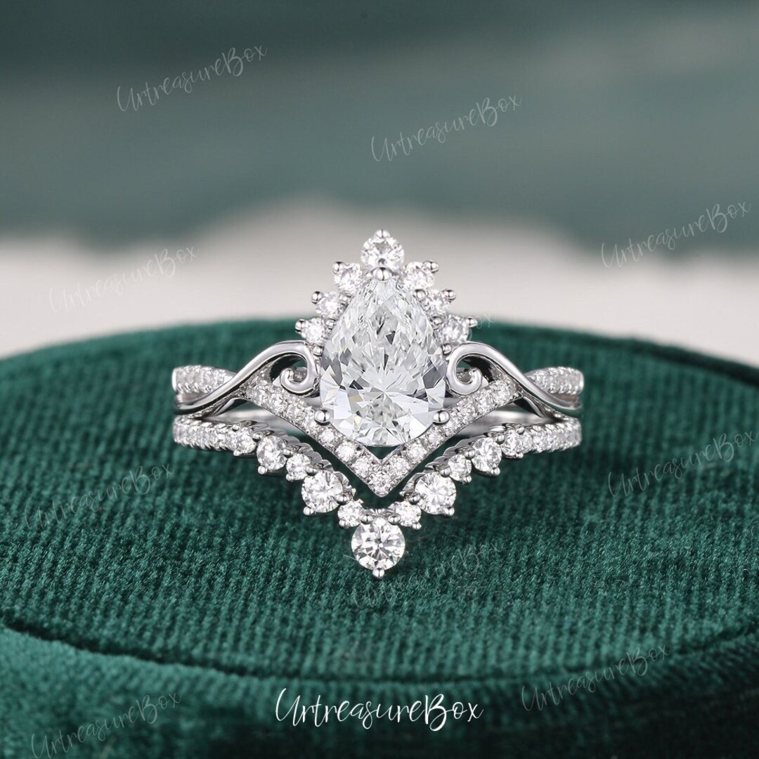 IGI Certified Lab Grown Diamond Engagement Ring White Gold Vintage Pear ...