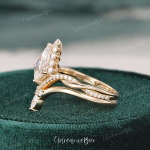Kite Cut Moissanite Wedding Set Women Yellow Gold Moissanite Engagement Ring Set Vintage Unique ...