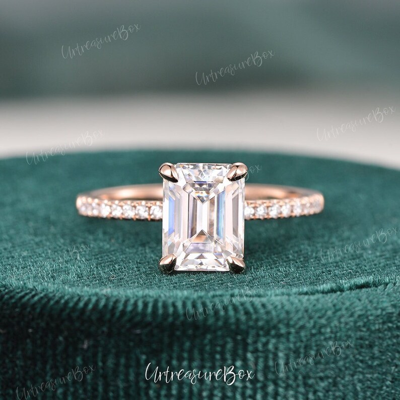 2 5ct Emerald Cut Moissanite Engagement Ring Rose Gold Hidden Etsy