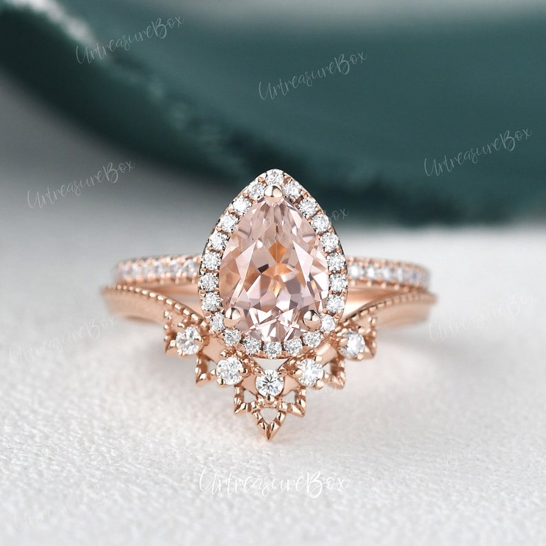 Morganite Bridal Set 2pcs Rose Gold Morganite Engagement Ring | Etsy