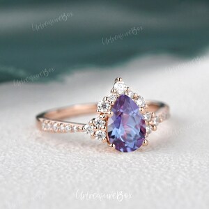Lab Created Alexandrite Engagement Ring Rose Gold Pear Alexandrite ...