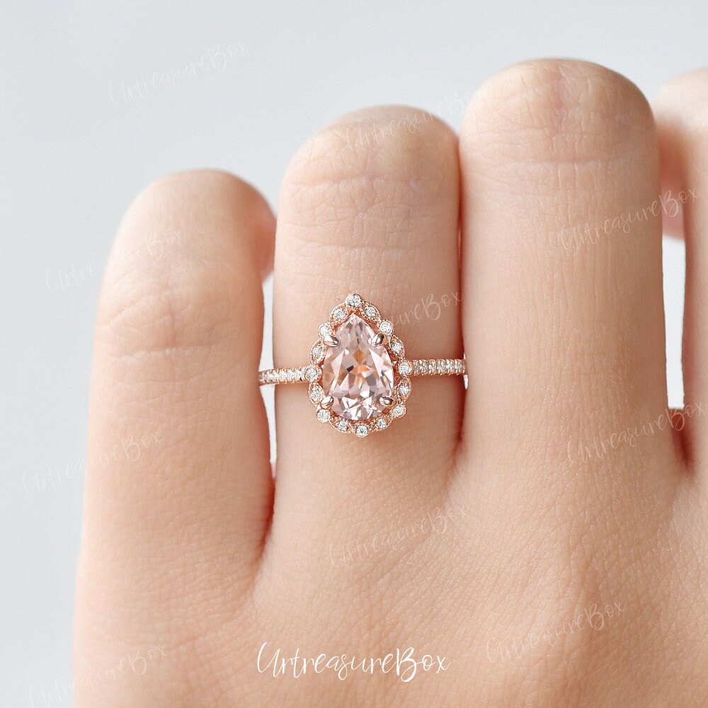 Unique Floral Morganite Engagement Ring Rose Gold Vintage Wedding Ring ...