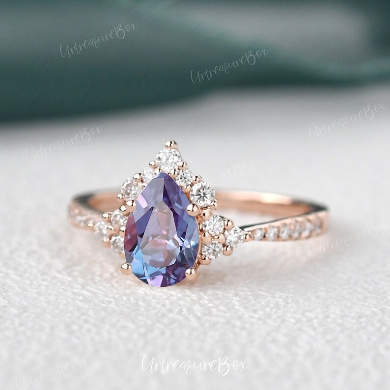 Lab Created Alexandrite Engagement Ring Rose Gold Pear Alexandrite ...